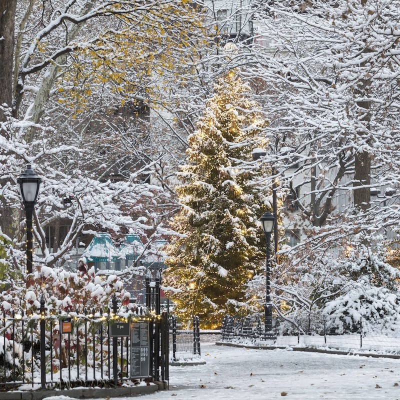 Wallpaper Town Christmas Snow City Street Decorated With Christmas