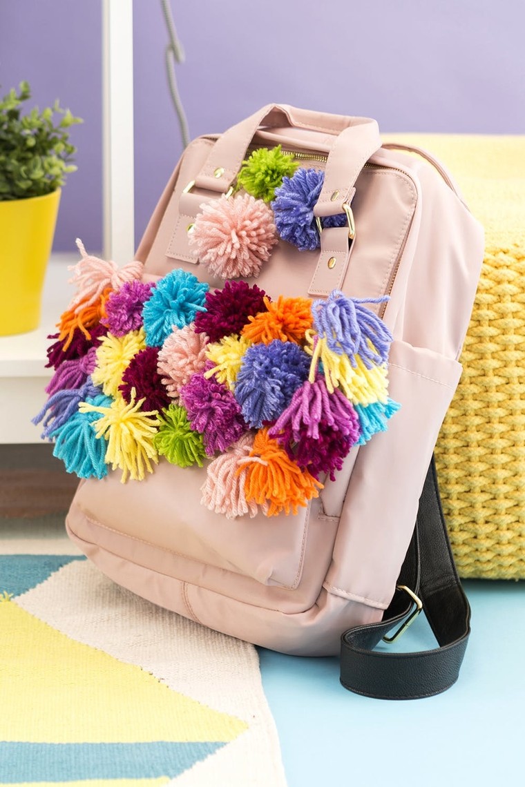 Yarn Pom Poms On Backpack